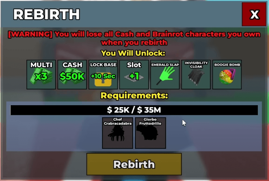 Rebirth System - Steal A Brainrot Wiki