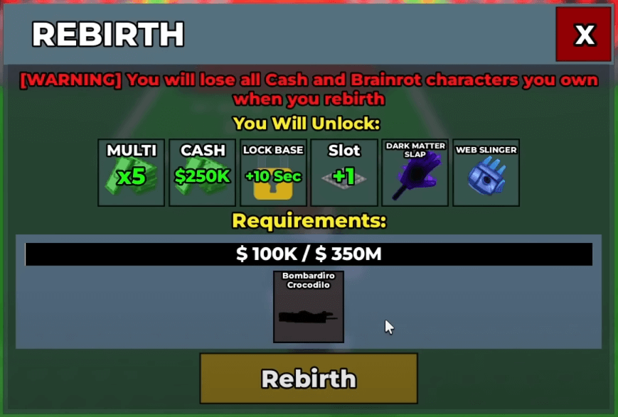 Rebirth System - Steal A Brainrot Wiki